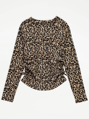 Leopard Print Bow Side Crinkle Long Sleeve Top | Kids | George at ASDA