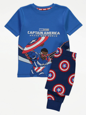 Marvel Captain America Blue Short Sleeve Pyjamas | Kids | George at ASDA