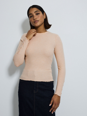 Neutral Ribbed Button Cuff Long Sleeve Top | Women | George at ASDA