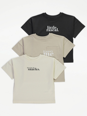 Neutral Cheeky Slogans T-Shirts 3 Pack | Kids | George at ASDA