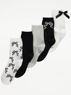 Mono Bow Ankle Socks 5 Pack | Lingerie | George at ASDA
