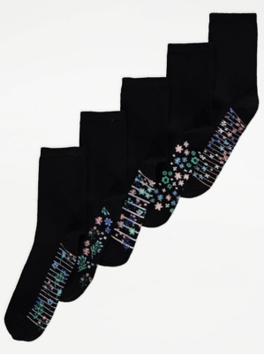 White Floral Trainer Liner Socks 5 Pack | Lingerie | George at ASDA