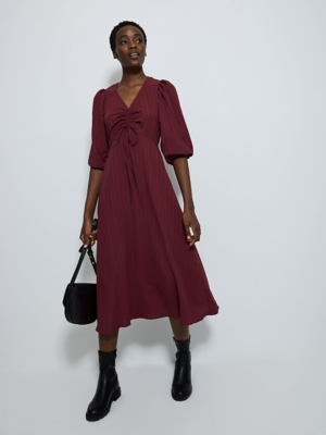 Burgundy Textured Ruched Front Midi Dress | Women | George at ASDA