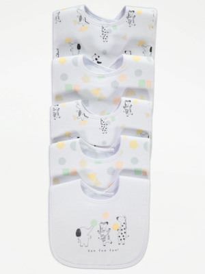 White Shapes Cute Safari Animals Bibs 5 Pack | Baby | George at ASDA
