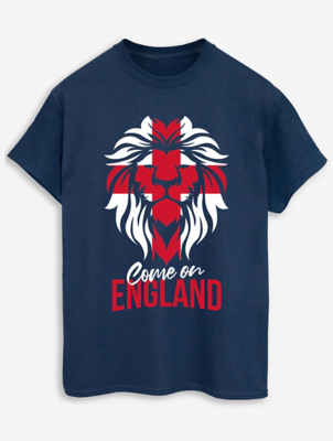 NW2 Football Come On England Lion Adult Navy T-Shirt | Men | George at ASDA