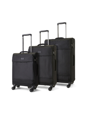 Rock TR-0264-BLK-S.M.L Black 3pc Soft Shell Suitcase set | Holiday Shop ...
