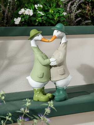 White Hand-Painted Duck Couple Ornament | Outdoor & Garden | George at ASDA