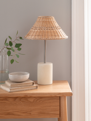 Cream Flat Profile Bamboo Table Lamp | Home | George at ASDA