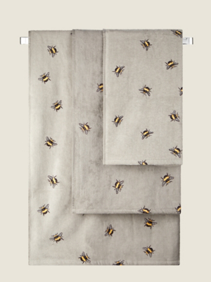 Grey Printed Bee Towel Range | Home | George at ASDA