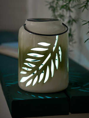 Green Ceramic Solar Leaf Lantern | Outdoor & Garden | George at ASDA