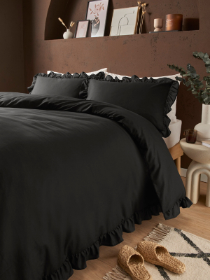 Black Plain Frill Edge Duvet Set | Home | George at ASDA
