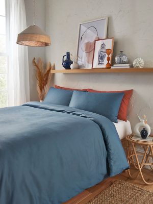 Blue Plain Sateen 100% Cotton 210 Thread Count Duvet Set | Home ...