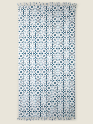 Blue Hammam Tile Print Terry Reverse Beach Towel | Home | George at ASDA