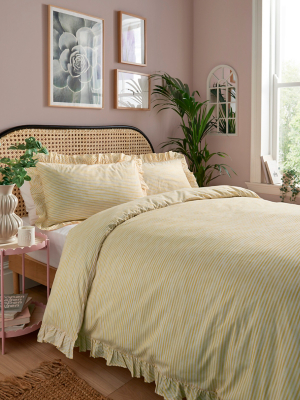Yellow Watercolour Stripe Frill Duvet Set | Home | George at ASDA