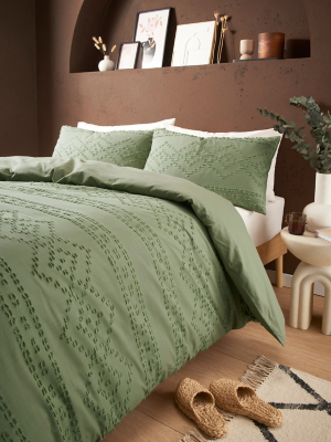 Green Geometric Textured Clipped Dobby Duvet Set | Home | George at ASDA