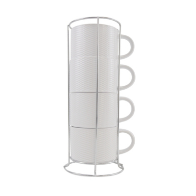 White Embossed Stacking Mugs In Silver Rack | Home | George at ASDA
