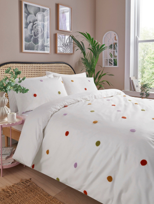 White Tropical Bloom Tufted Spot Duvet Set | Home | George at ASDA