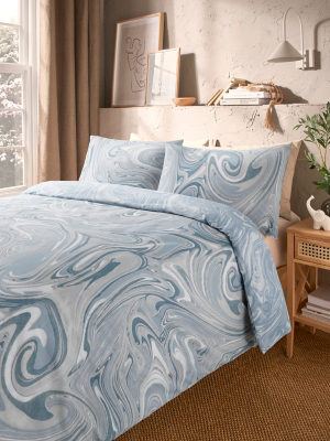 Blue Water Marble Duvet Set | Home | George at ASDA