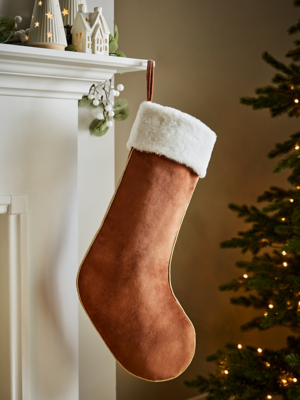 Brown Velvet Christmas Stocking | Christmas | George at ASDA