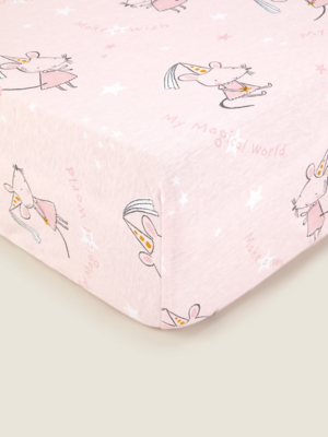 Pink Princess Mice Jersey Sheets - Set of 2 | Baby | George at ASDA
