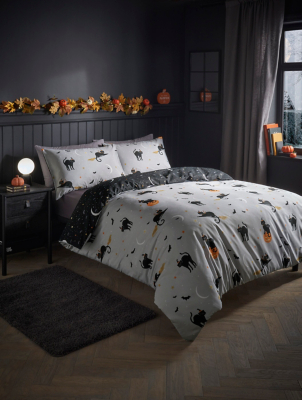 Grey Halloween Cat Reversible Duvet Set | Home | George at ASDA