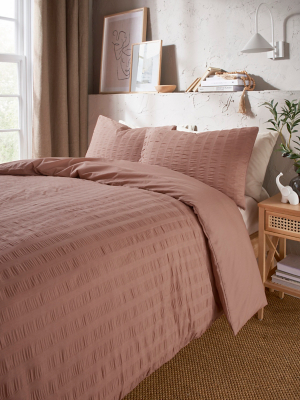 Dusky Pink Plain Seersucker Duvet Set | Home | George at ASDA