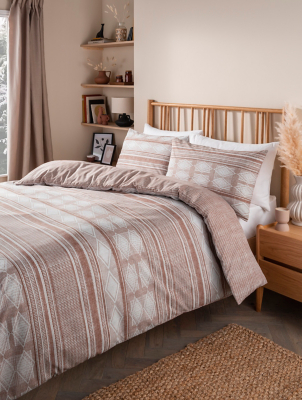 Rust Diamond Geo Stripe Reversible Duvet Set | Home | George at ASDA