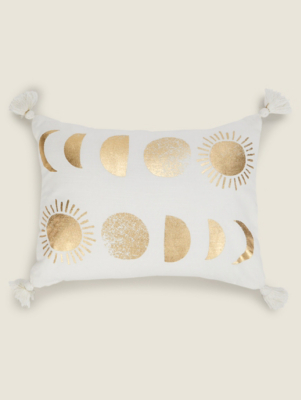 White Metallic Printed Sun and Moon Cushion | Home | George at ASDA