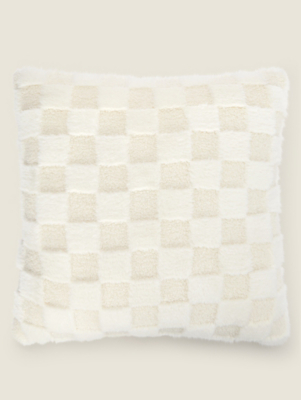 Cream Borg Checkerboard Cushion | Home | George at ASDA