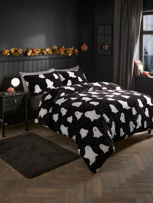 Black Halloween Ghost Printed Fleece Duvet Set | Home | George at ASDA