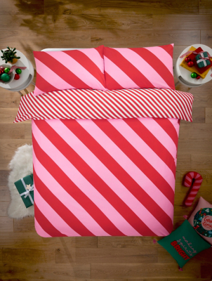 Pink Christmas Candy Cane Stripe Duvet Set | Home | George at ASDA