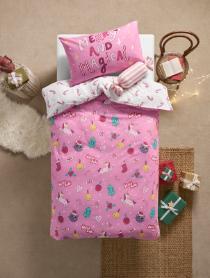 Pink Christmas Unicorn Single Duvet Cover | Home | George at ASDA
