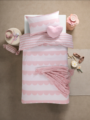 Pink Scallop Microfibre Reversible Duvet Set | Home | George at ASDA