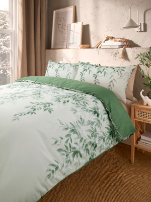Green & White Trailing Leaf Border Sateen Duvet Set | Home | George at ASDA