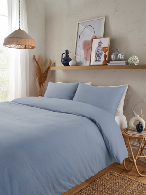 Blue Crinkle Reversible Duvet Set | Home | George at ASDA