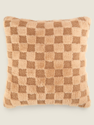 Beige Borg Checkerboard Cushion | Home | George at ASDA