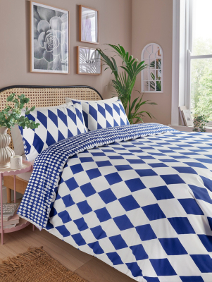 Blue & White Harlequin Reversible Duvet Set | Home | George at ASDA