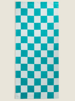 Green Checkerboard Print Cotton Beach Towel | Home | George at ASDA