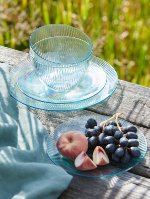 Blue Ribbed Dinner Set - 12 Piece | Outdoor & Garden | George at ASDA