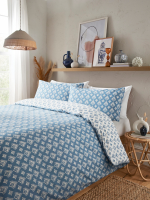 Blue & White Mini Block Print Reversible Duvet Set | Home | George at ASDA
