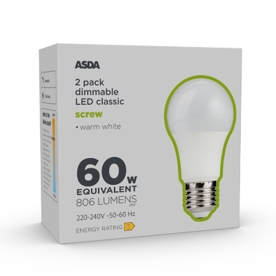 LED Classic 60W Large Screw Dimmable Lightbulb | Home | George at ASDA