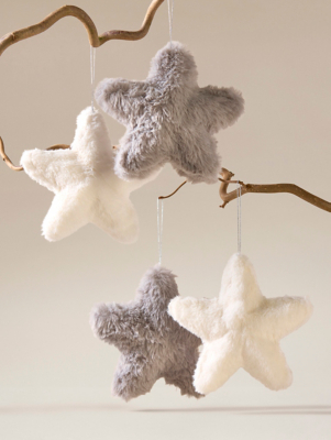 Faux Fur Star Baubles - Set of 4 | Christmas | George at ASDA