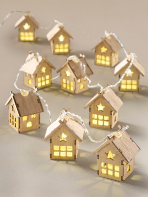 Light Wood Christmas House String Lights | Christmas | George at ASDA