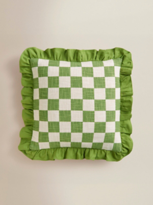 Green Checkerboard Frill Edge Cushion | Home | George at ASDA