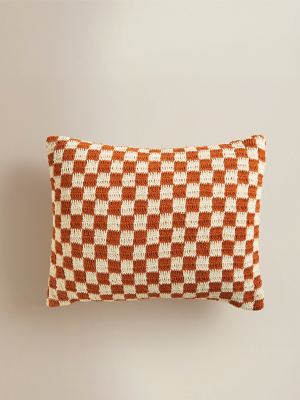 Knitted Orange Checkerboard Cushion | Home | George at ASDA