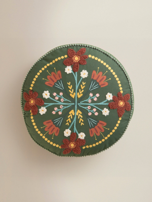Green Circular Floral Embellished Cushion | Home | George at ASDA