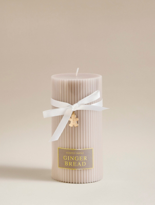 Natural Gingerbread Biscuit Ribbed Pillar Candle | Home | George at ASDA