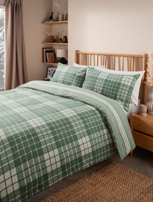 Green Brushed Cotton Check Reversible Duvet Set | Home | George at ASDA