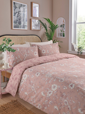 Pink & White Etched Floral Reversible Duvet Set | Home | George at ASDA