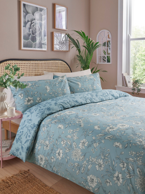 Blue & White Etched Floral Reversible Duvet Set | Home | George at ASDA
